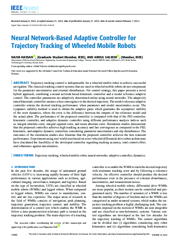 (PDF) Neural Network-Based Adaptive Controller for Trajectory Tracking of Wheeled Mobile Robots