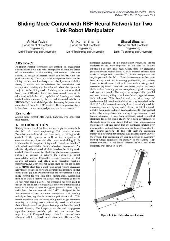 (PDF) Sliding Mode Control with RBF Neural Network for Two Link Robot Manipulator