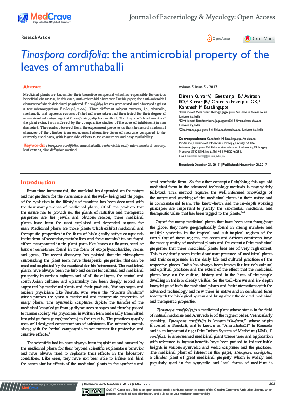 (PDF) Tinospora cordifolia: The Antimicrobial Property of the Leaves of ...