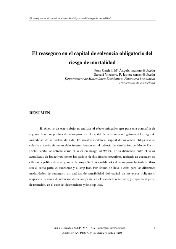 (PDF) El reaseguro en el capital de solvencia obligatorio del riesgo de mortalidad