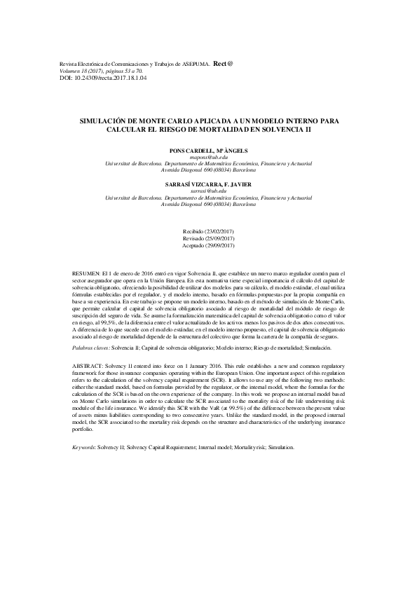 (PDF) Simulación De Monte Carlo Aplicada a Un Modelo Interno Para Calcular El Riesgo De ...