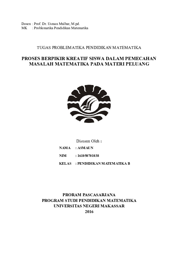 (DOC) PROSES BERPIKIR KREATIF SISWA DALAM PEMECAHAN MASALAH MATEMATIKA PADA MATERI PELUANG ...
