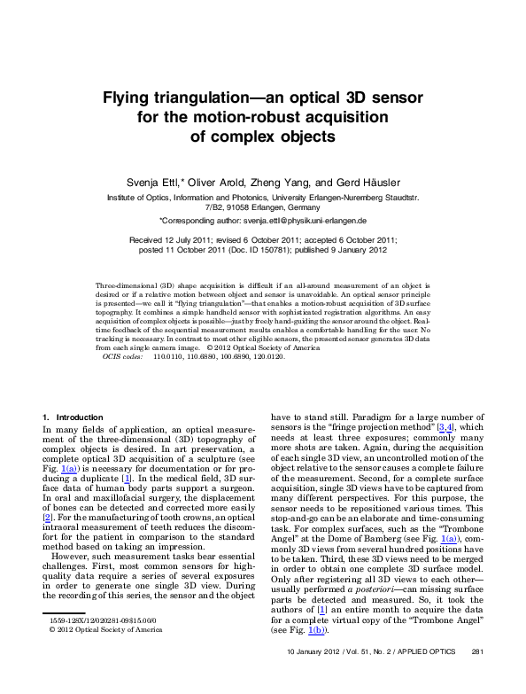 (PDF) Flying triangulation—an optical 3D sensor for the motion-robust ...