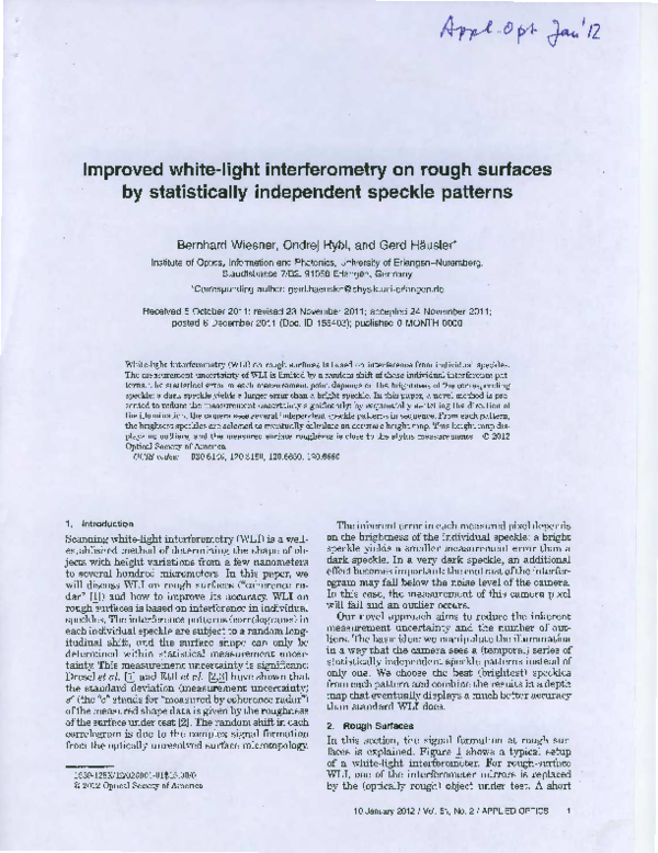 (PDF) Improved white-light interferometry on rough surfaces by ...