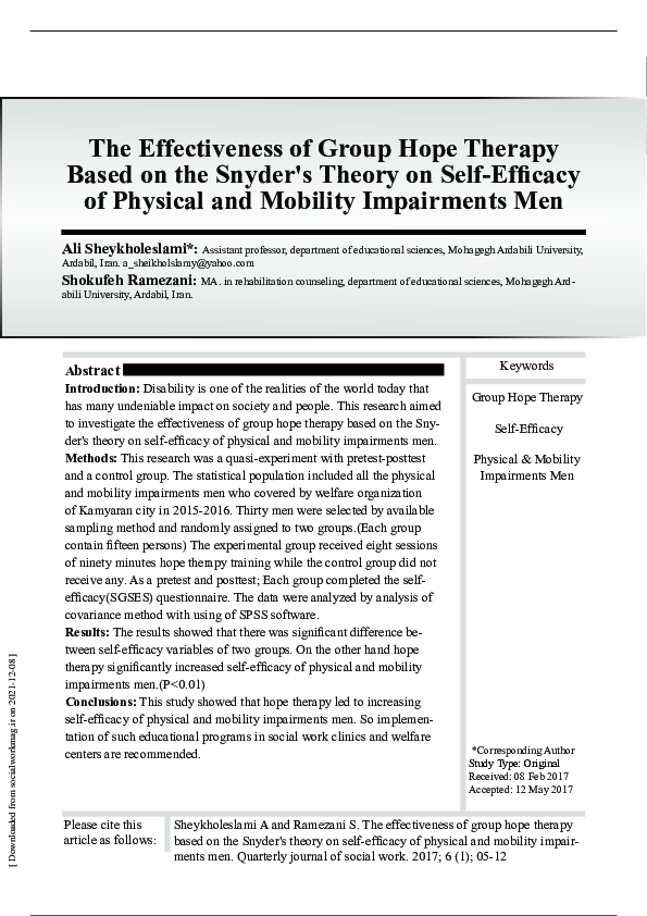 (PDF) The Effectiveness of Group Hope Therapy Based on the Snyder's ...