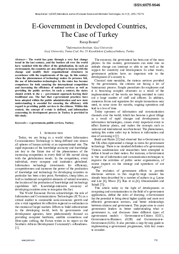 (PDF) E-Government in Developed Countries, The Case of Turkey