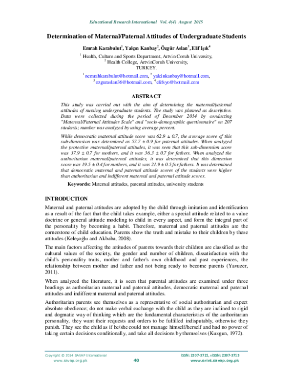 (PDF) Determination of Maternal/Paternal Attitudes of Undergraduate ...