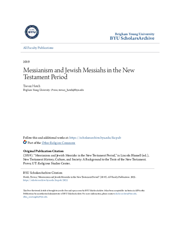 (PDF) Messianism and Jewish Messiahs in the New Testament Period
