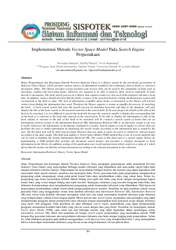 (PDF) Implementasi Metode Vector Space Model pada Search Engine Perpustakaan