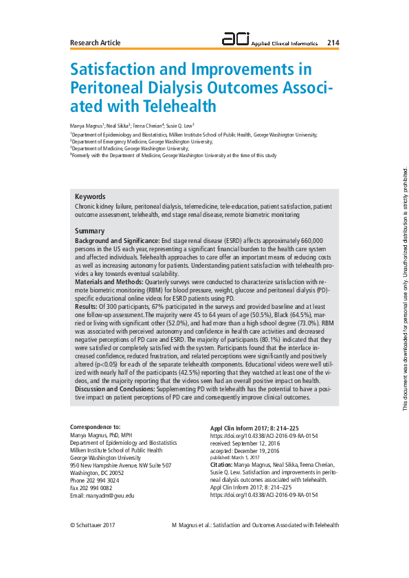 (PDF) Satisfaction and Improvements in Peritoneal Dialysis Outcomes ...