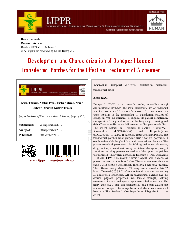 (PDF) Development and Characterization of Donepezil Loaded Transdermal ...