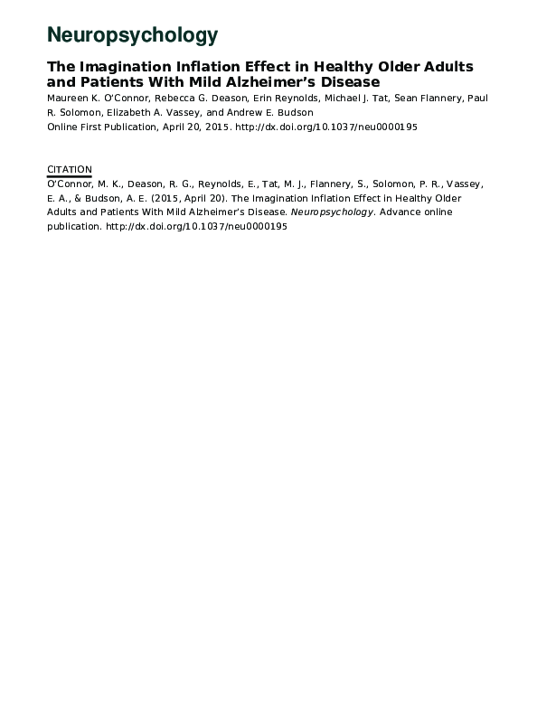 (PDF) The Imagination Inflation Effect in Healthy Older Adults and ...