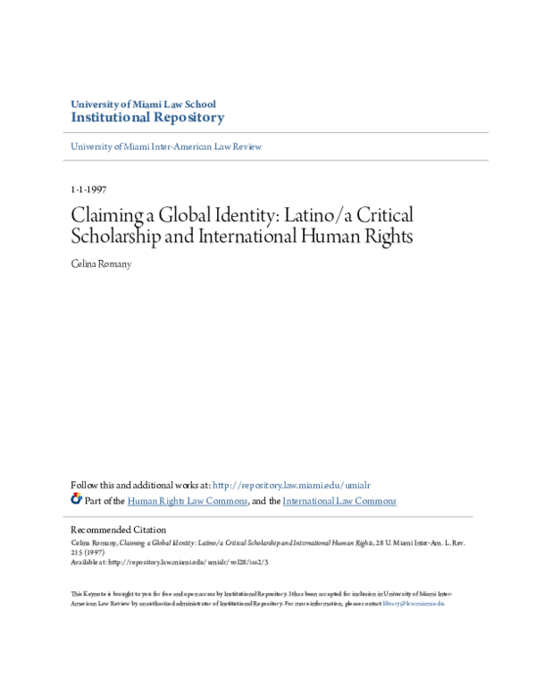 (PDF) Claiming a Global Identity: Latino/a Critical Scholarship and ...