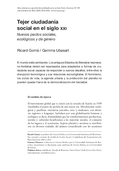 Pdf Tejer Ciudadanía Social En El Siglo Xxi 2961