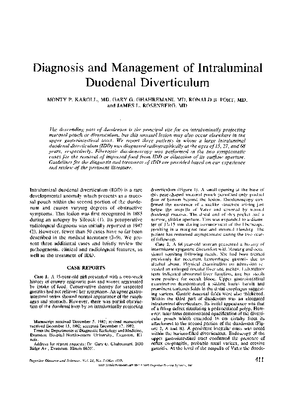 (PDF) Diagnosis and management of intraluminal duodenal diverticulum