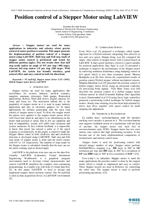 (PDF) Position control of a Stepper Motor using LabView