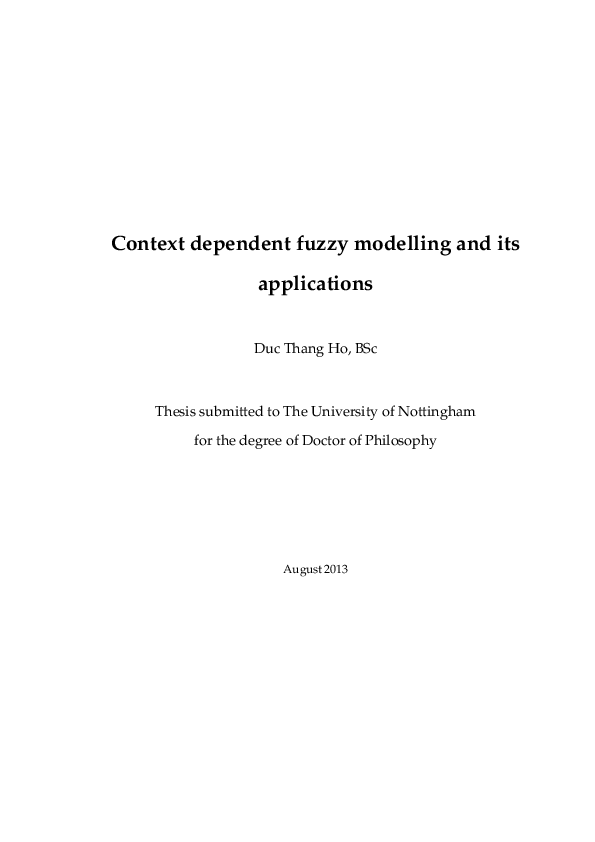 (PDF) Context dependent fuzzy modelling and its applications