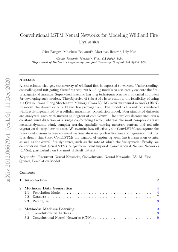 (PDF) Convolutional LSTM Neural Networks for Modeling Wildland Fire Dynamics