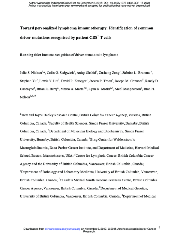 (PDF) Toward personalized lymphoma immunotherapy: Identification of ...