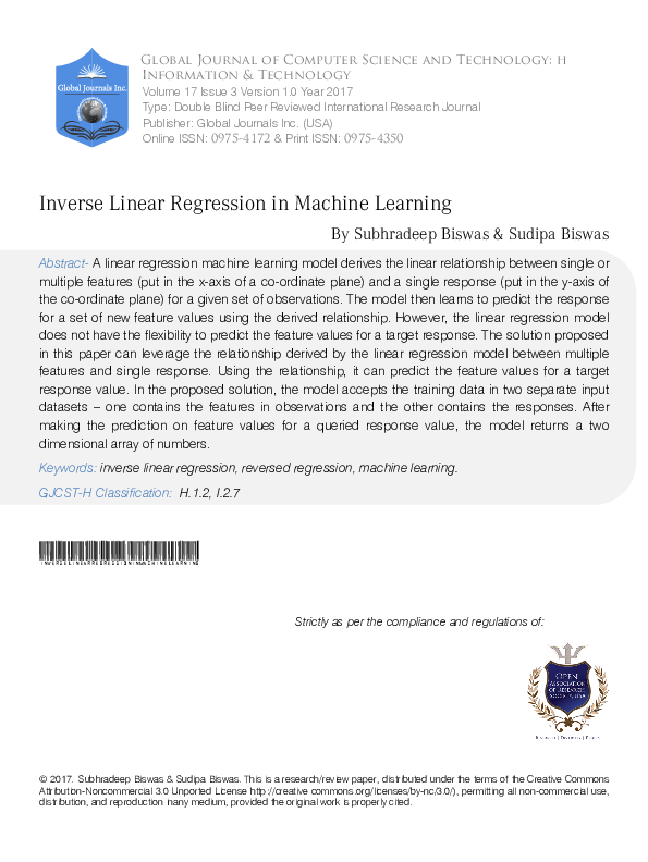 (PDF) Inverse Linear Regression in Machine Learning