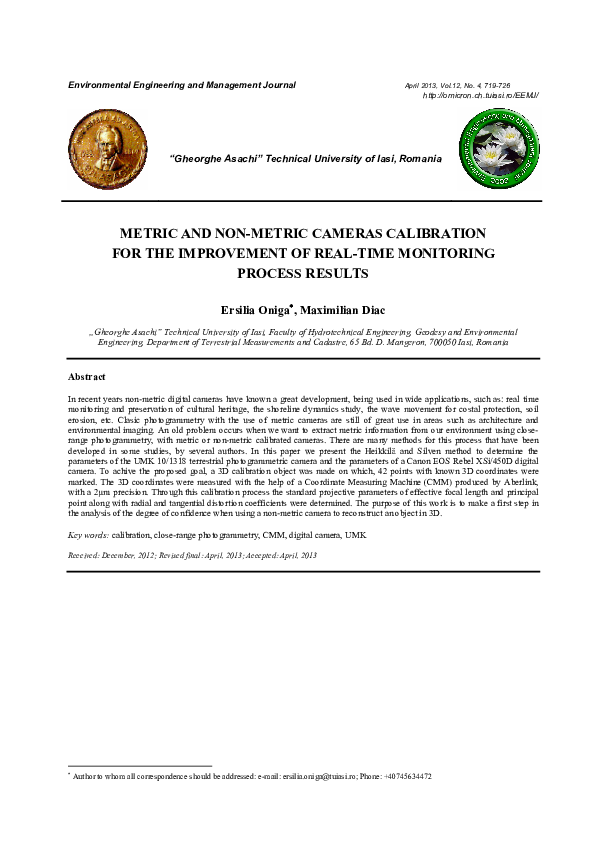 Pdf Metric And Non Metric Cameras Calibration For The Improvement Of