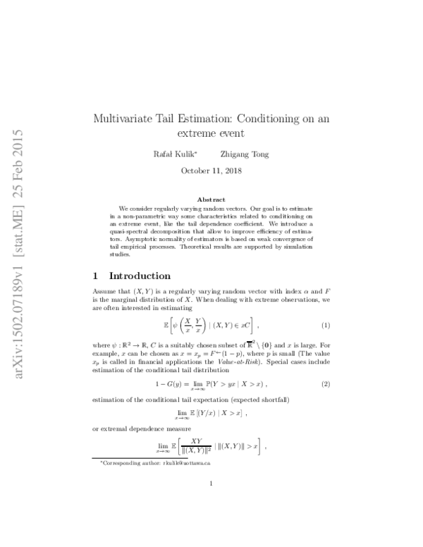 Pdf Multivariate Tail Estimation Conditioning On An Extreme Event