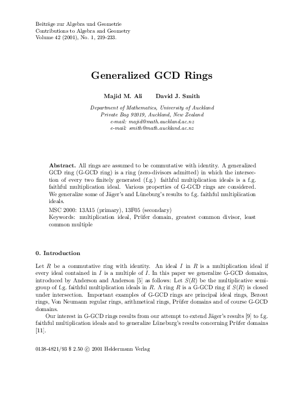 (PDF) Generalized GCD Rings