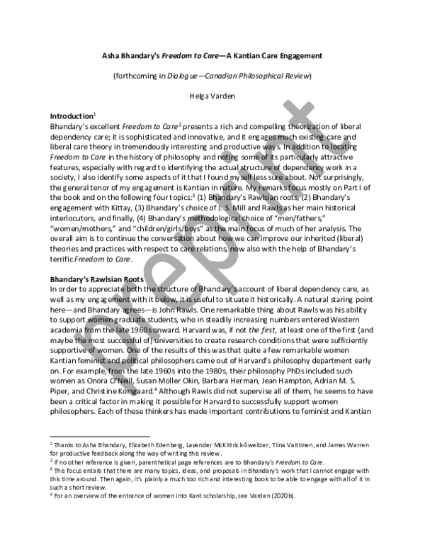 (PDF) Asha Bhandary’s Freedom to Care—A Kantian Care Engagement