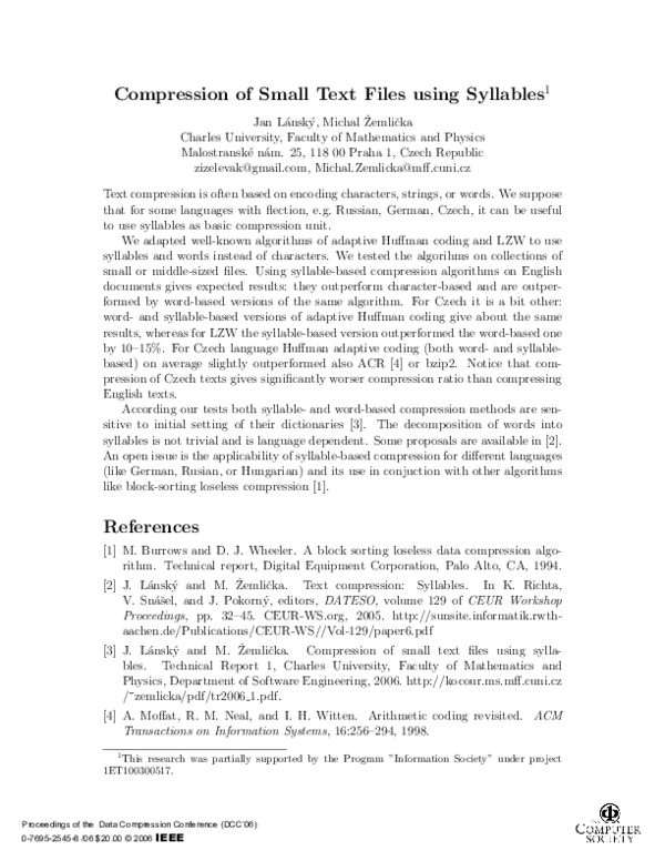 (PDF) Compression of Small Text Files using Syllables