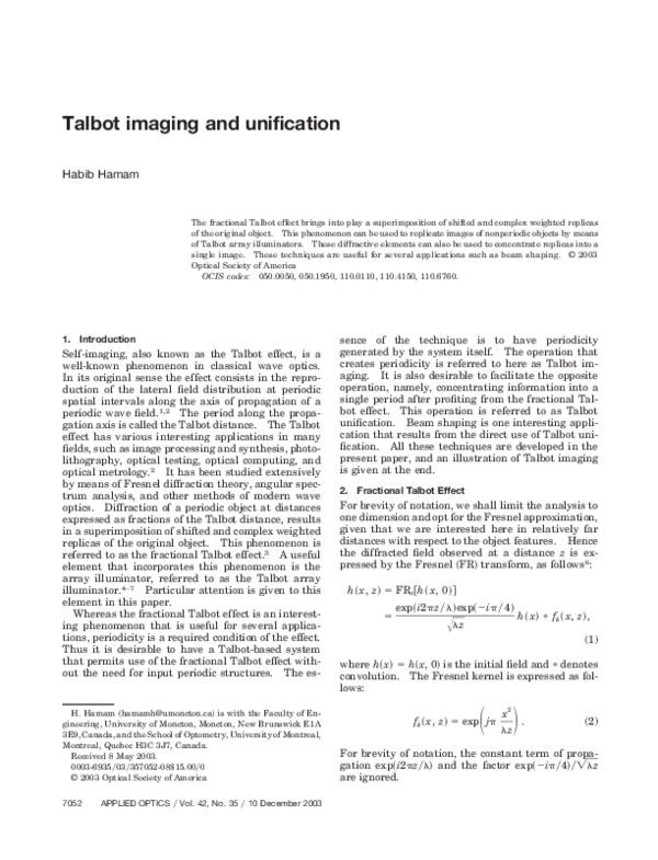 (PDF) Talbot Imaging and Unification