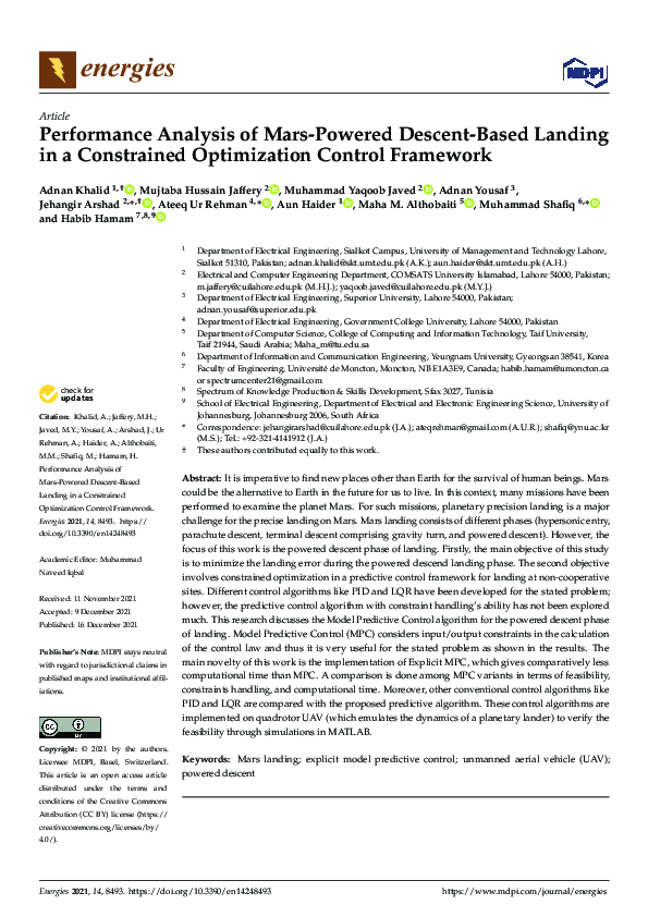 Pdf Performance Analysis Of Mars Powered Descent Based Landing In A Constrained Optimization