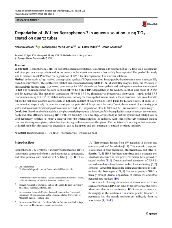 (PDF) TiO2-coated Quartz for Benzophenone-3 Degradation