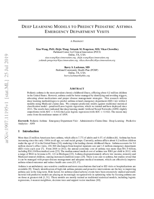 (PDF) Deep Learning Models to Predict Pediatric Asthma Emergency ...