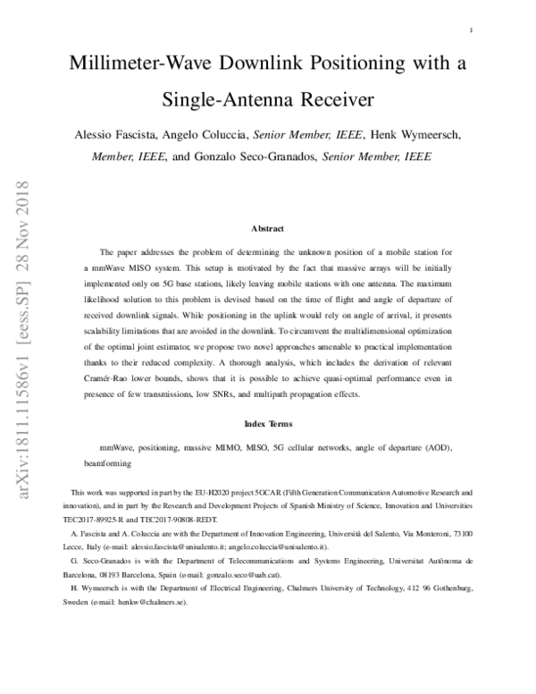 (PDF) Millimeter-Wave Downlink Positioning with a Single-Antenna Receiver