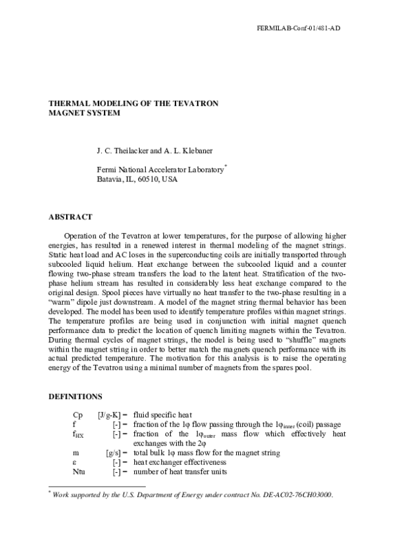 (PDF) Thermal modeling of the Tevatron magnet system