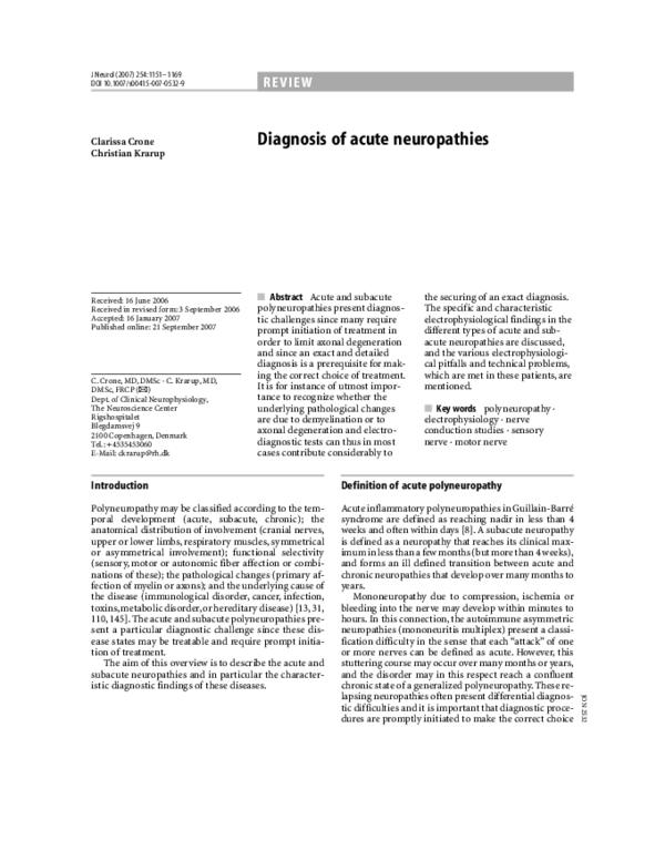 (PDF) Diagnosis of acute neuropathies