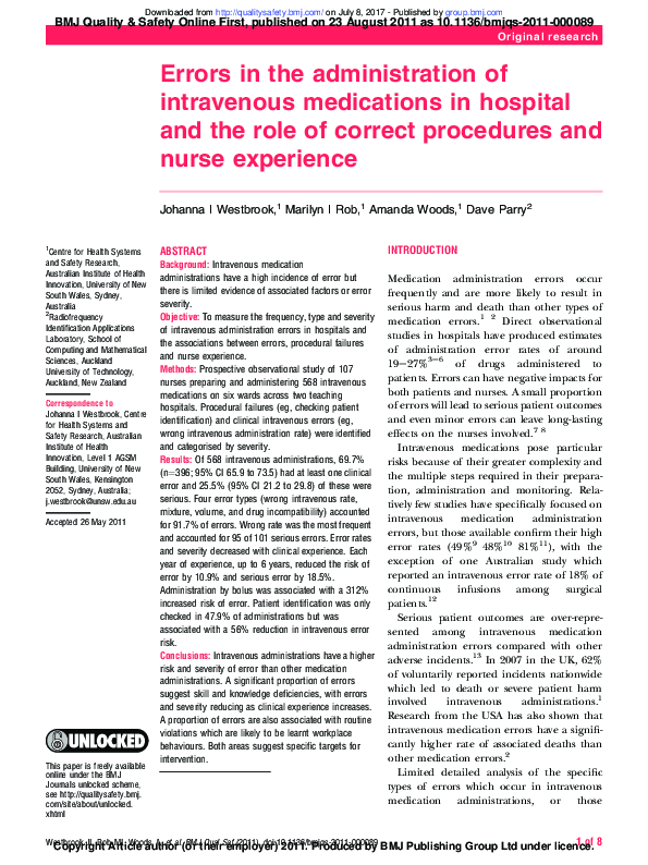 (PDF) Errors in the administration of intravenous medications in ...