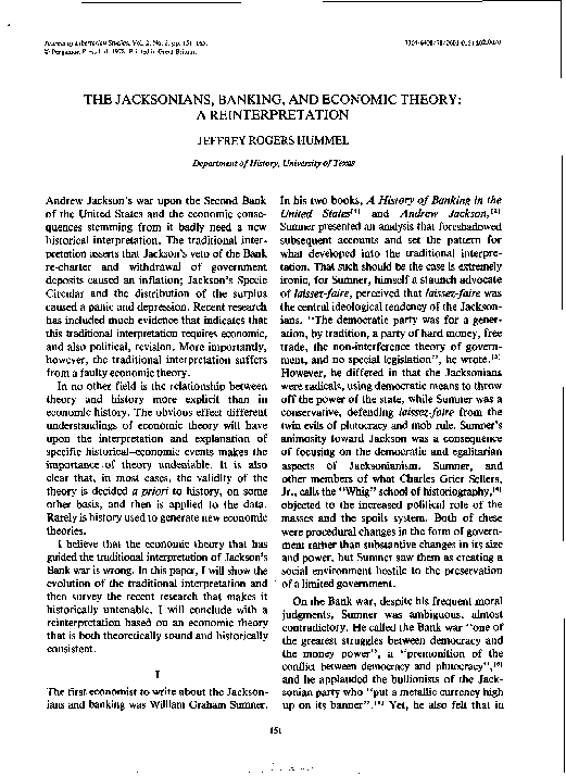 (PDF) The Jacksonians, Banking, and Economic Theory: A Reinterpretation