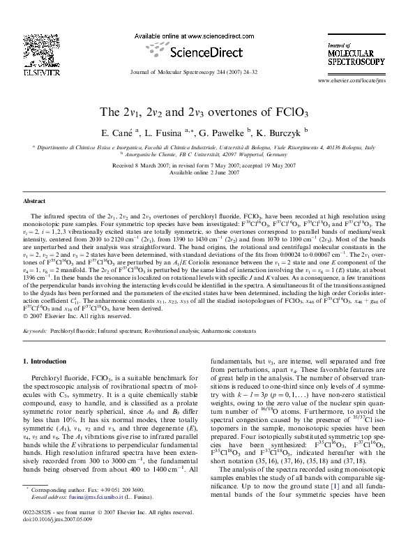 (PDF) The 2ν1, 2ν2 and 2ν3 overtones of FClO3