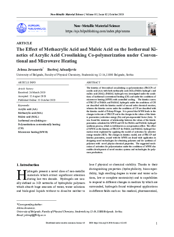 (PDF) The Effect of Methacrylic Acid and Maleic Acid on the Isothermal ...
