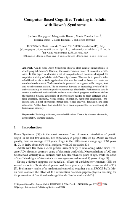 (PDF) Computer-Based Cognitive Training in Adults with Down’s Syndrome