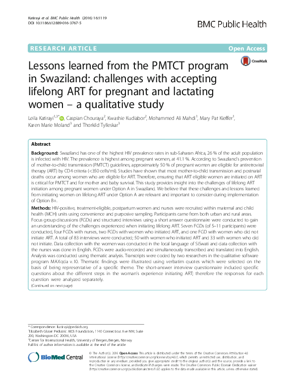 (PDF) Lessons learned from the PMTCT program in Swaziland: challenges ...