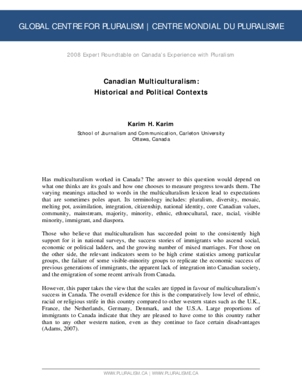 (PDF) Canadian Multiculturalism : Historical and Political Contexts