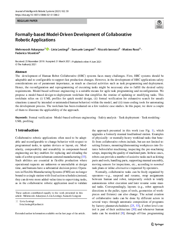 (PDF) Formally-based Model-Driven Development of Collaborative Robotic ...