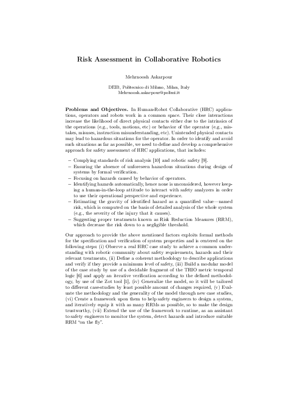 (PDF) Risk Assessment in Collaborative Robotics
