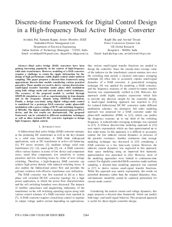 (PDF) Discrete-time framework for digital control design in a high-frequency dual active bridge ...