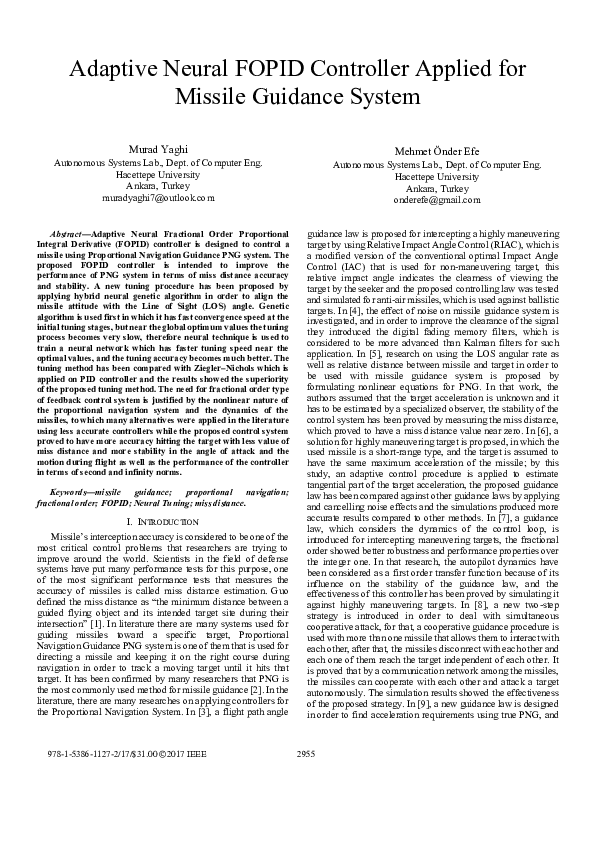 (PDF) Adaptive neural FOPID controller applied for missile guidance system