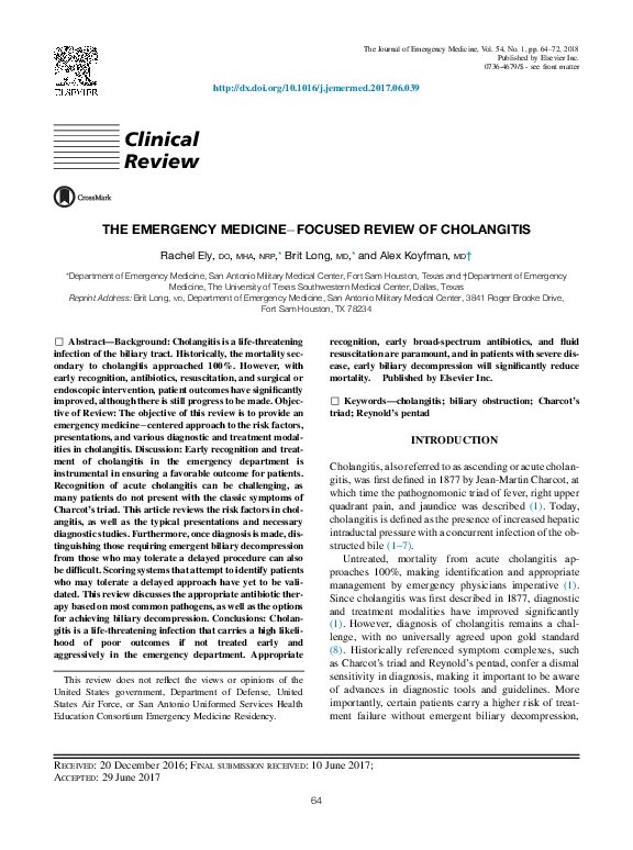 (PDF) The Emergency Medicine−Focused Review of Cholangitis