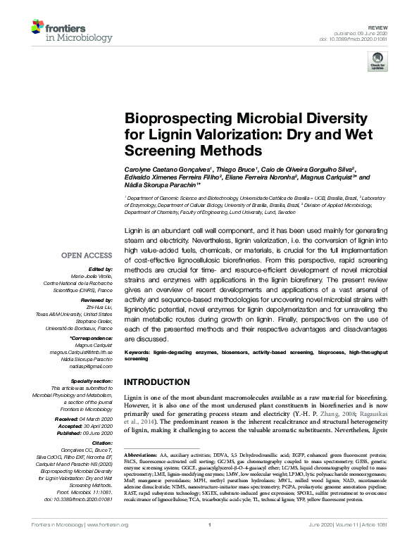 (PDF) Bioprospecting Microbial Diversity for Lignin Valorization: Dry ...