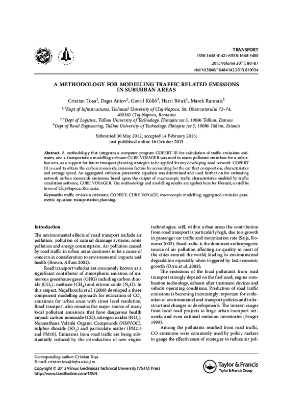 (PDF) A methodology for modelling traffic related emissions in suburban ...